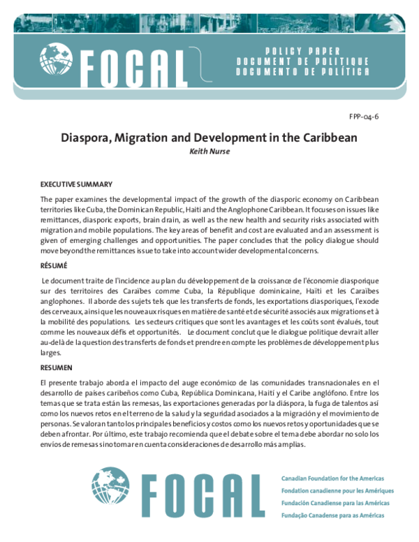 (PDF) Diaspora, migration and development in the Caribbean
