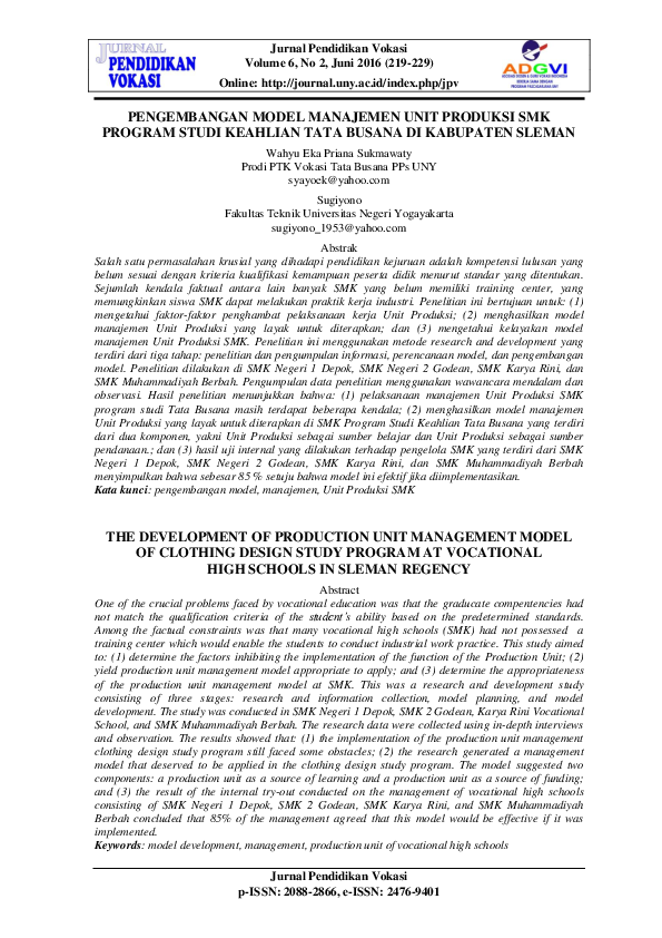 (PDF) Pengembangan Model Manajemen Unit Produksi SMK Program Studi Keahlian Tata Busana DI ...