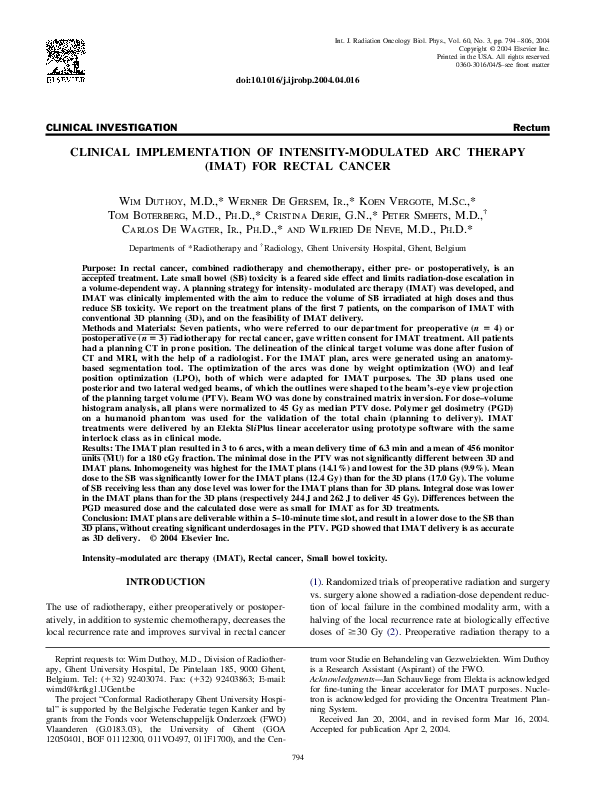 (PDF) Clinical implementation of intensity-modulated arc therapy (IMAT ...