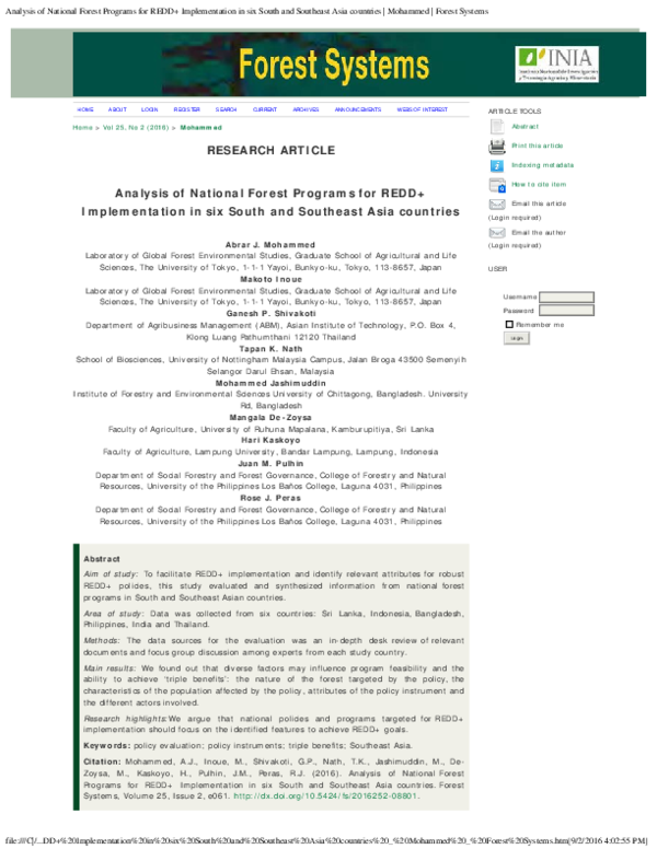 (PDF) Analysis of National Forest Programs for REDD+ Implementation in ...