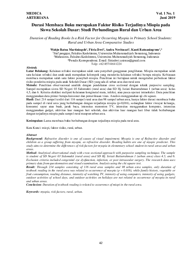 (PDF) Durasi Membaca Buku Merupakan Faktor Risiko Terjadinya Miopia Pada Siswa Sekolah Dasar ...