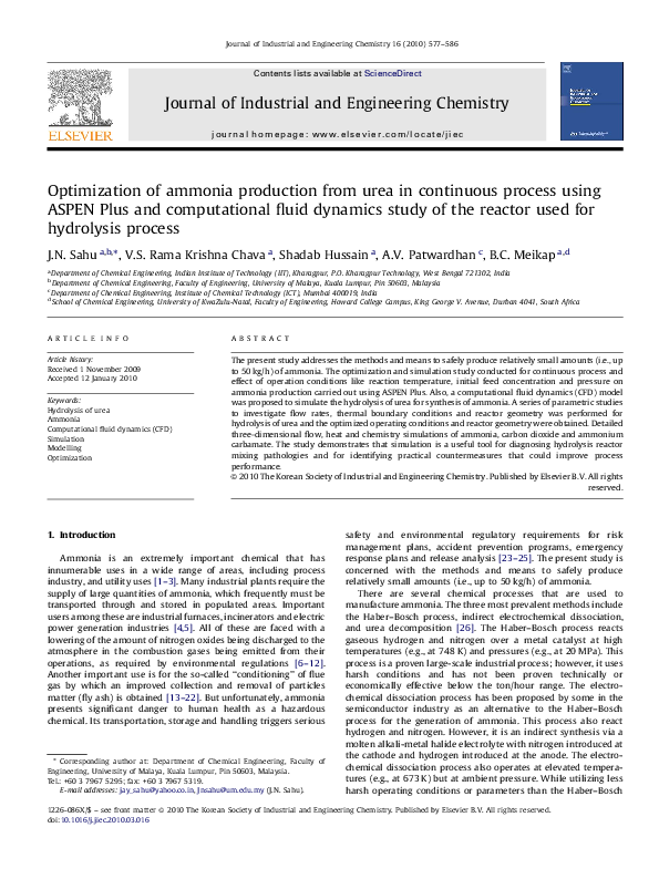 (PDF) Optimization of ammonia production from urea in continuous ...