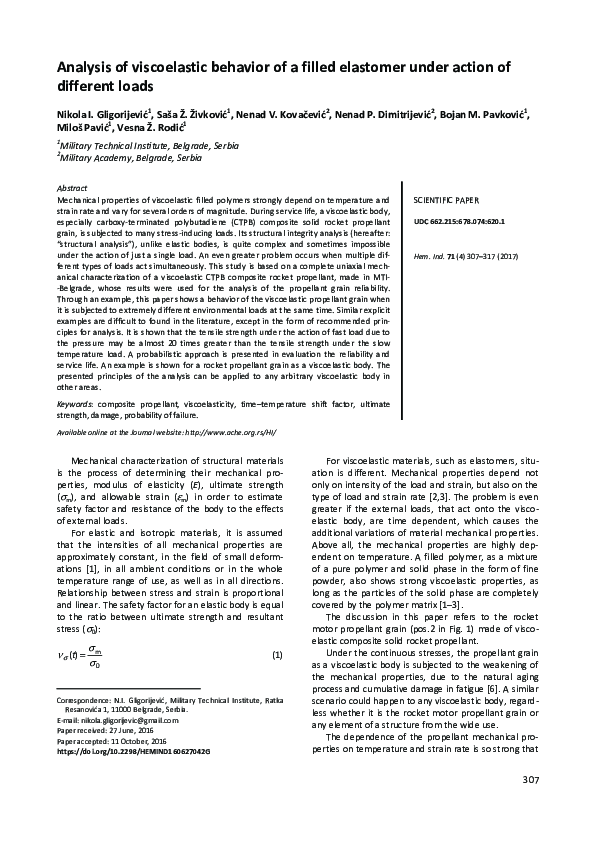 Pdf Analysis Of Viscoelastic Behavior Of A Filled Elastomer Under Action Of Different Loads