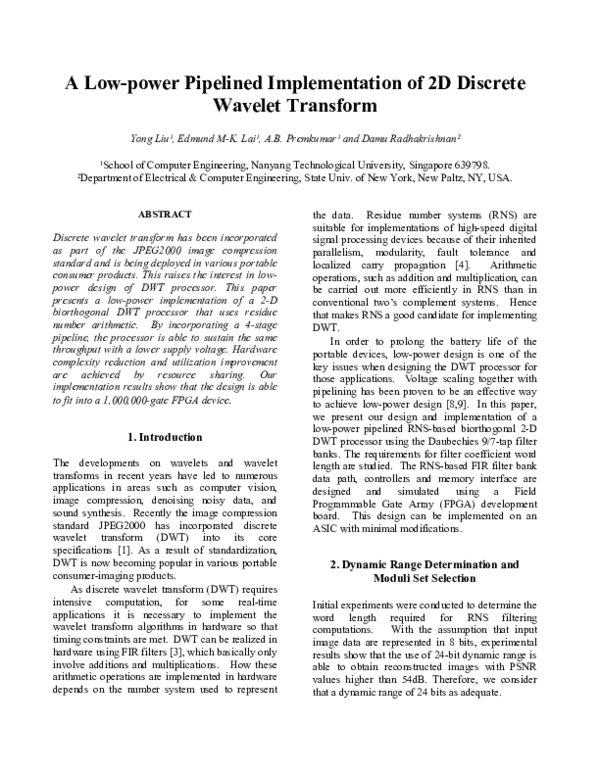 (PDF) A Low-Power Pipelined Implementation of 2D Discrete Wavelet Transform | Baback Izadi ...