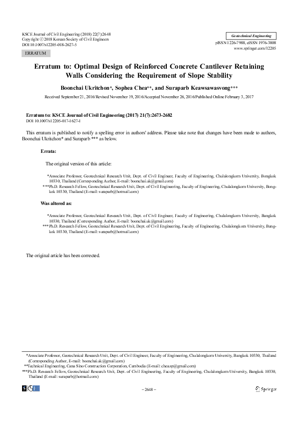 (PDF) Erratum to: Optimal Design of Reinforced Concrete Cantilever ...