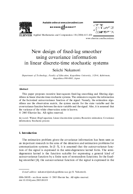 (PDF) New design of fixed-lag smoother using covariance information in linear discrete-time ...