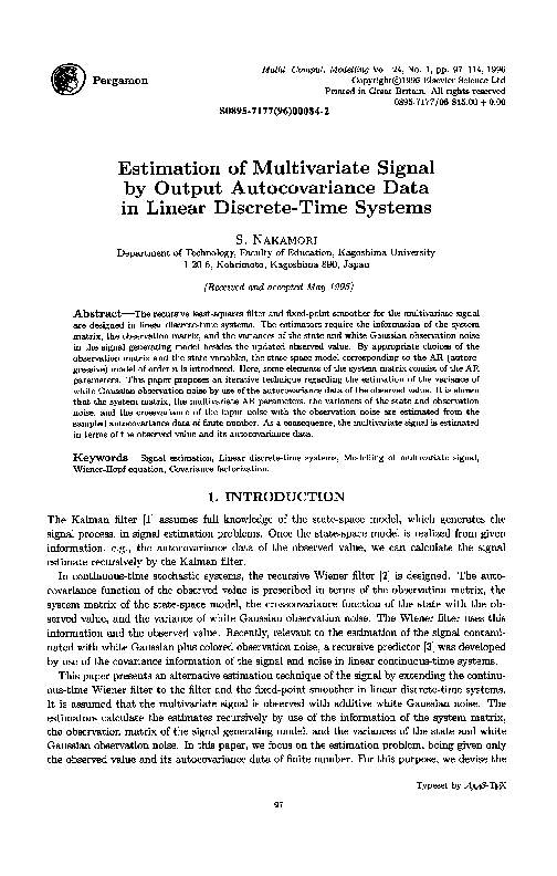 (PDF) Estimation of multivariate signal by output autocovariance data ...
