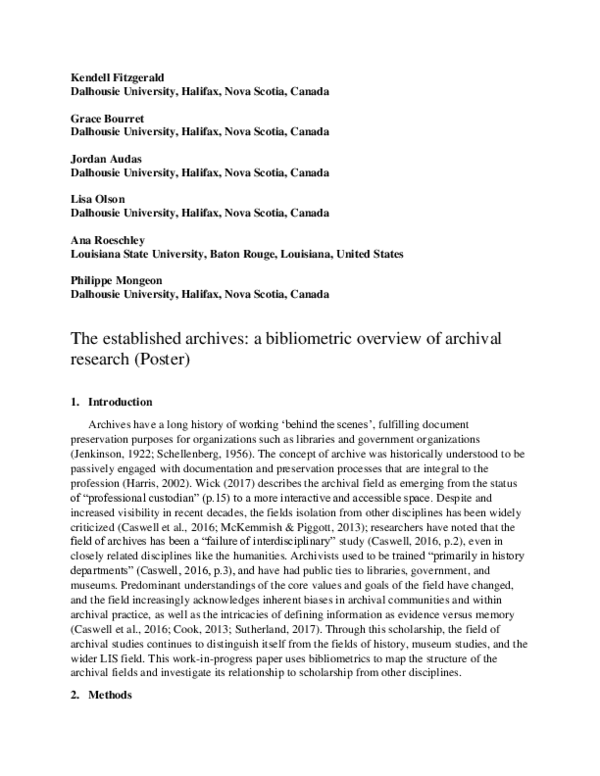 (PDF) The established archives: a bibliometric overview of archival ...