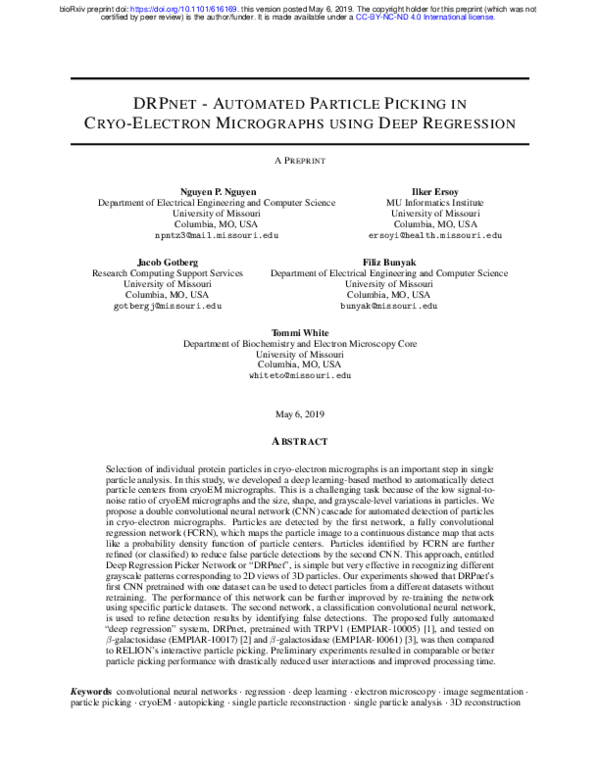 (PDF) DRPnet - Automated Particle Picking In Cryo-Electron Micrographs Using Deep Regression