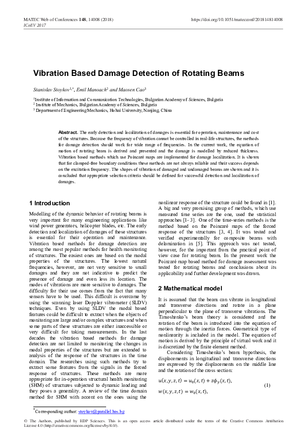 (PDF) Vibration Based Damage Detection of Rotating Beams