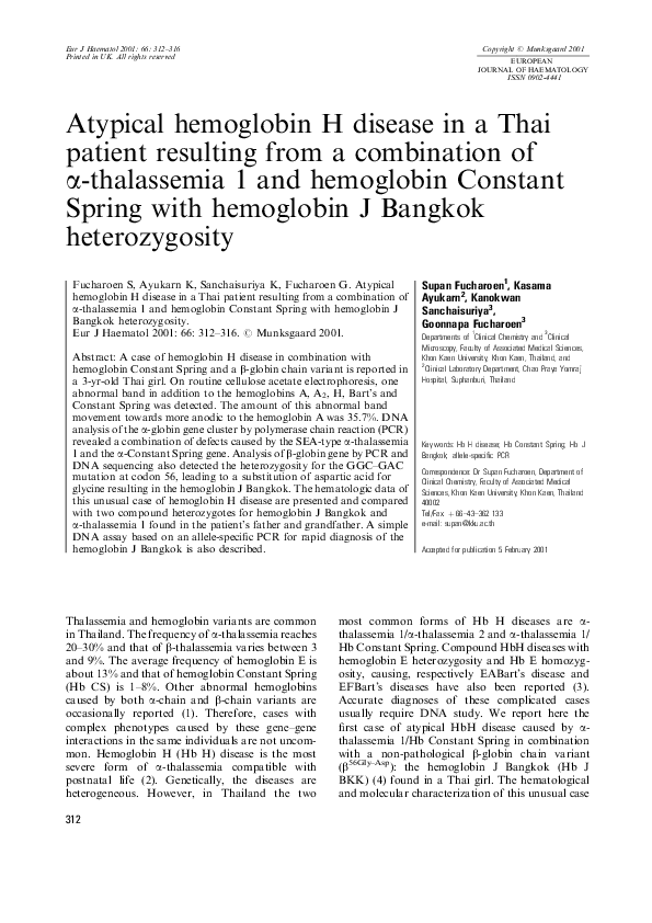 (PDF) Atypical hemoglobin H disease in a Thai patient resulting from a ...