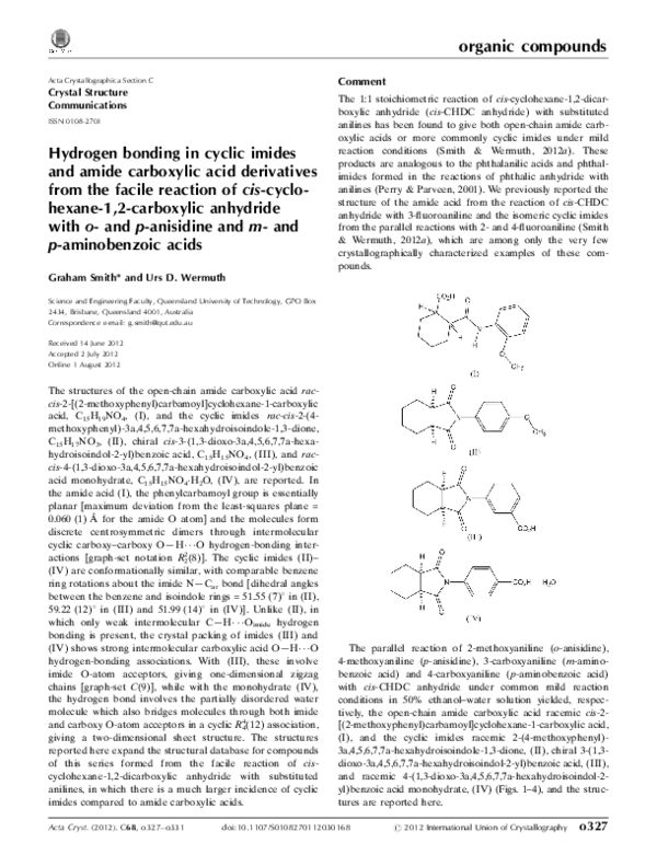 (PDF) Hydrogen-bonding in cyclic imides and amide carboxylic acid ...