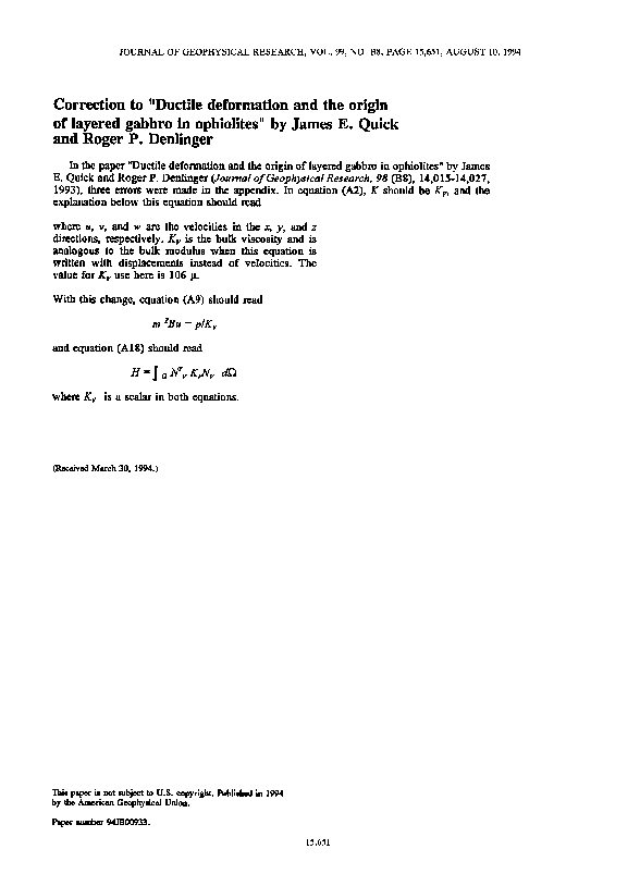 (PDF) Correction to “Ductile deformation and the origin of layered ...