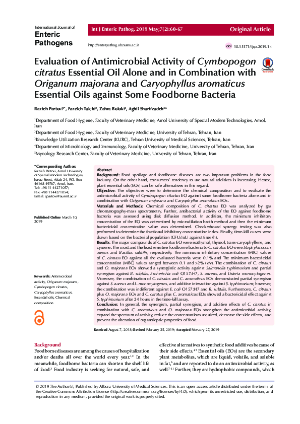 (PDF) Evaluation of Antimicrobial Activity of Cymbopogon citratus Essential Oil Alone and in ...