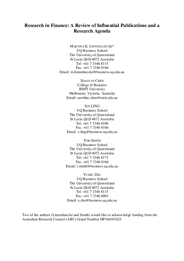 (PDF) Research in finance: A review of influential publications and a ...