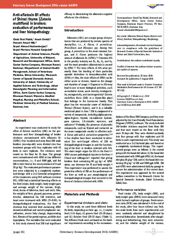(PDF) Anti-aflatoxin B1 effects of Shirazi thyme (Zataria multiflora ...