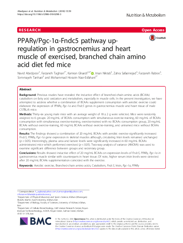 (PDF) PPARγ/Pgc-1α-Fndc5 pathway up-regulation in gastrocnemius and ...