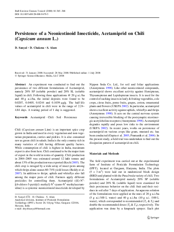 (PDF) Persistence of a Neonicotinoid Insecticide, Acetamiprid on Chili ...