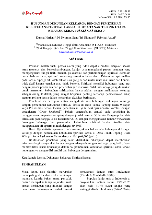 (PDF) Hubungan Dukungan Keluarga Dengan Pemenuhan Kebutuhan Spiritual Lansia DI Desa Tanak ...
