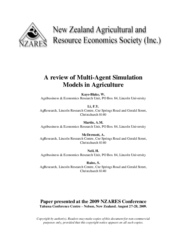 Pdf A Review Of Multi Agent Simulation Models In Agriculture