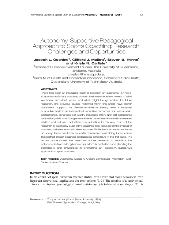 (PDF) Autonomy-Supportive Pedagogical Approach to Sports Coaching ...
