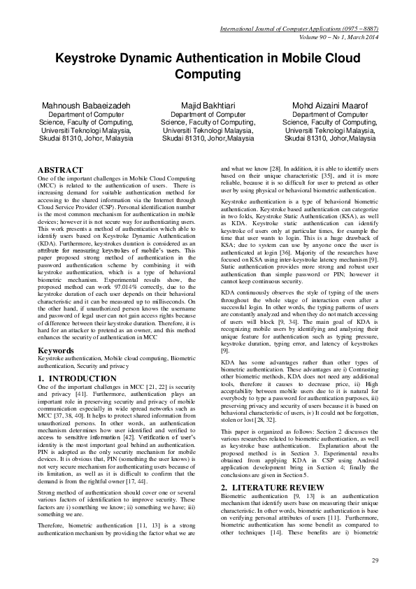 (PDF) Keystroke Dynamic Authentication in Mobile Cloud Computing