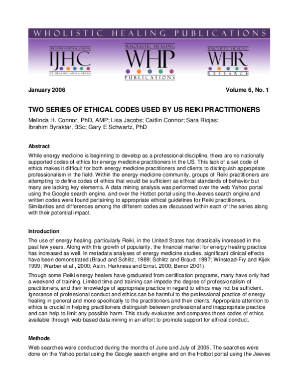 (PDF) Two Series of Ethical Codes Used by Us Reiki Practitioners
