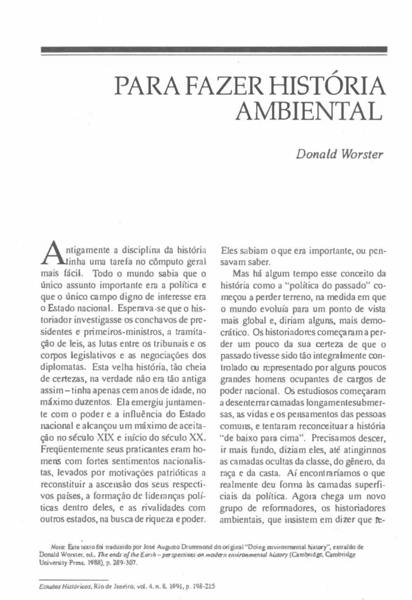 (PDF) Para fazer história ambiental