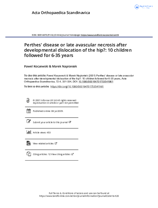 (PDF) Perthes' disease or late avascular necrosis after developmental ...