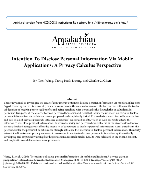 (PDF) Intention to disclose personal information via mobile ...
