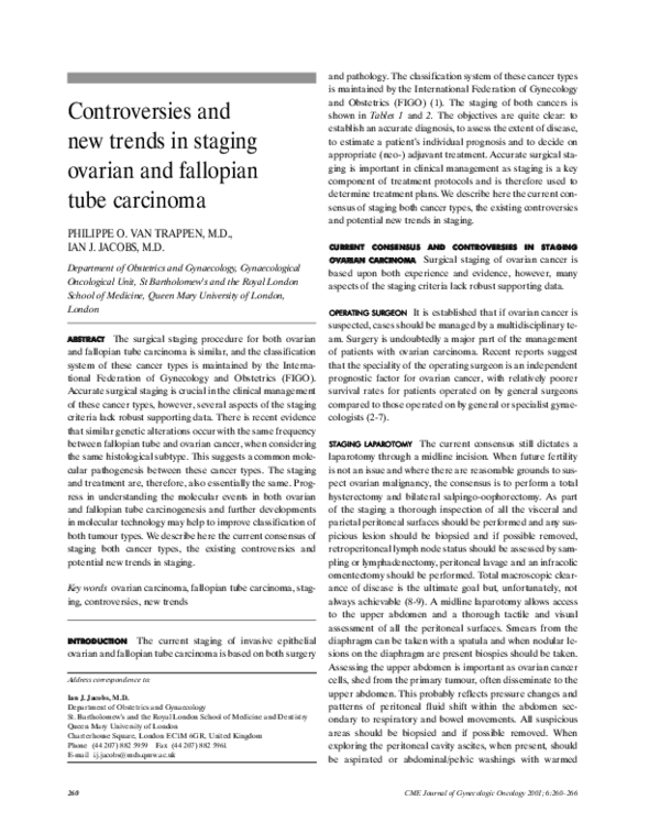 (PDF) Controversies and new trends in staging ovarian and Fallopian tube carcinoma
