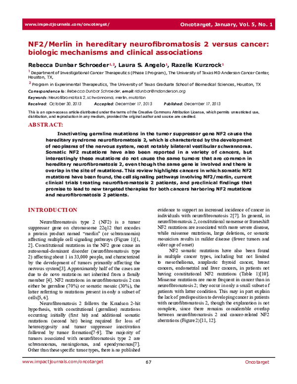 (PDF) NF2/merlin in hereditary neurofibromatosis 2 versus cancer ...
