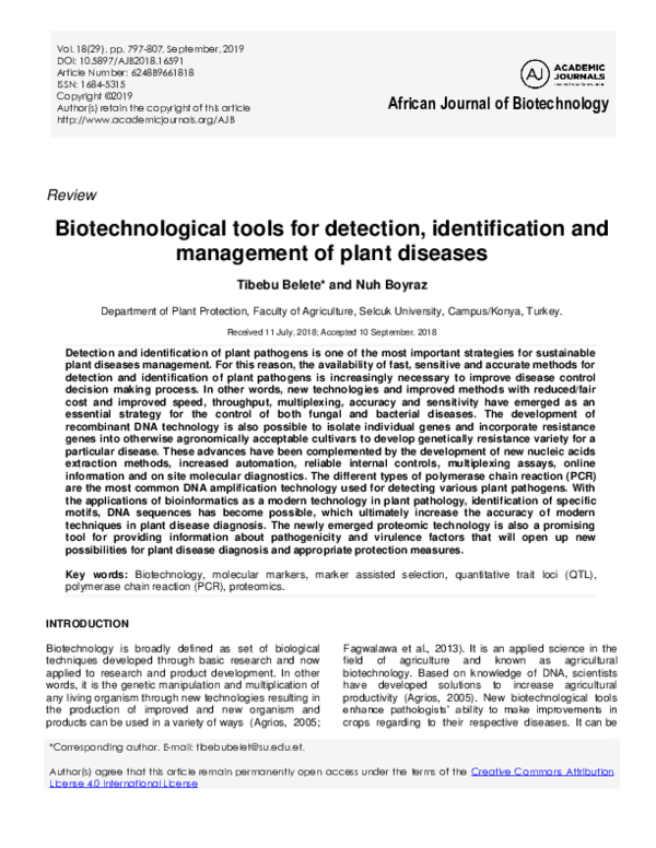(PDF) Biotechnological tools for detection, identification and ...