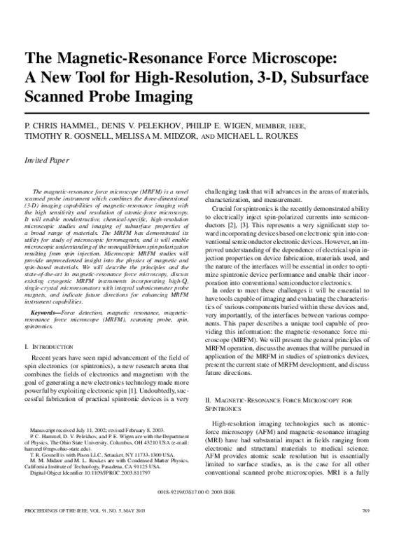 (PDF) The magnetic-resonance force microscope: a new tool for high-resolution, 3-D, subsurface ...