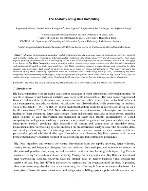 (PDF) The anatomy of big data computing
