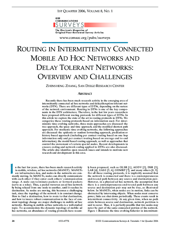 Pdf Routing In Intermittently Connected Mobile Ad Hoc Networks And Delay Tolerant Networks