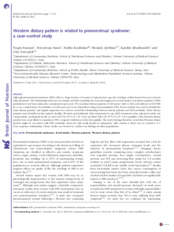(PDF) Western dietary pattern is related to premenstrual syndrome: a ...