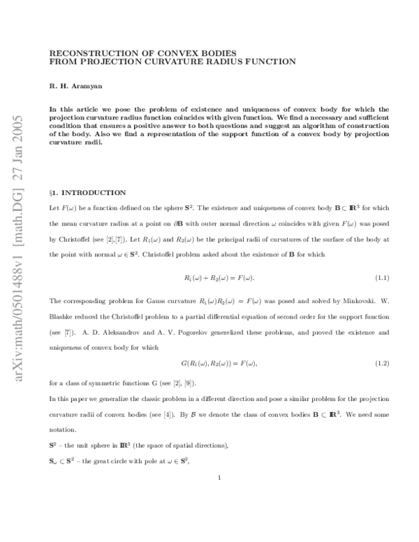 (PDF) Reconstruction of Convex Bodies from Projection Curvature Radius ...