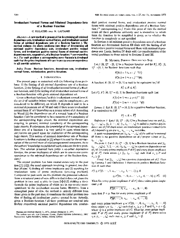 (PDF) Minimal Dependence Sets in Boolean Functions