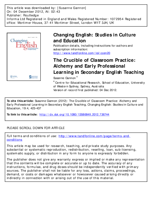 (PDF) The crucible of classroom practice : alchemy and early professional learning in secondary ...
