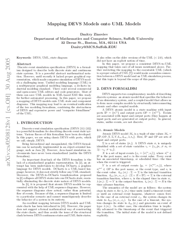 (PDF) Mapping DEVS Models onto UML Models
