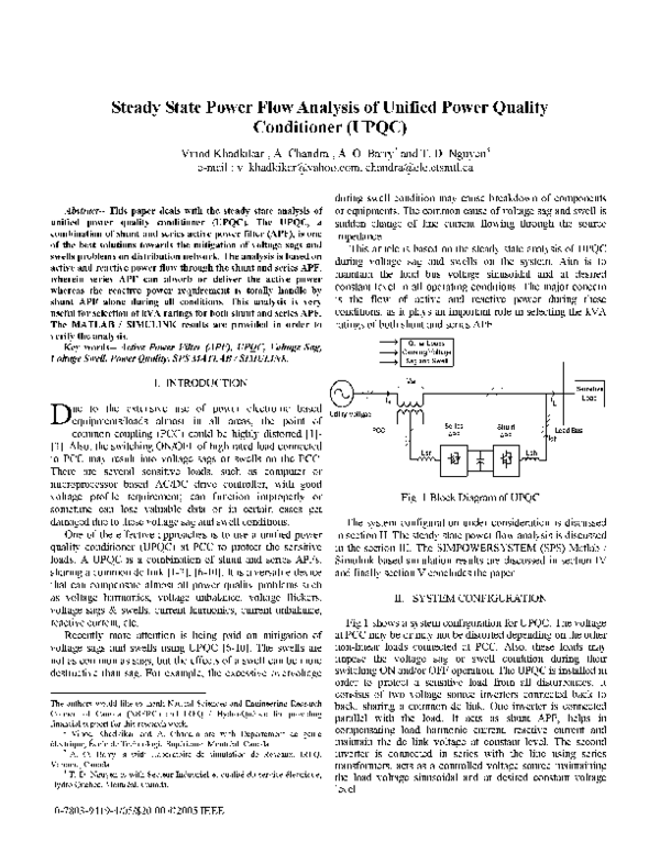 Pdf Steady State Power Flow Analysis Of Unified Power Quality Conditioner Upqc