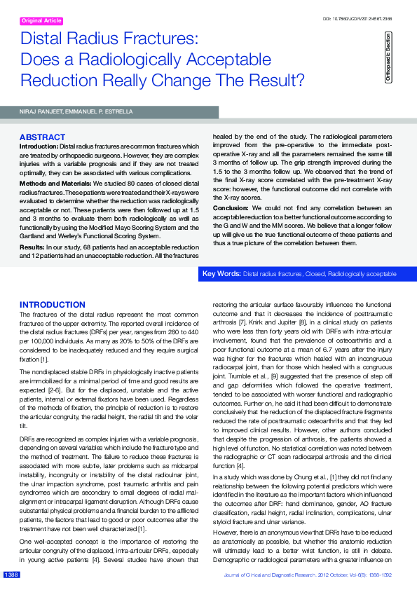 (PDF) Distal Radius Fractures: Does a Radiologically Acceptable ...