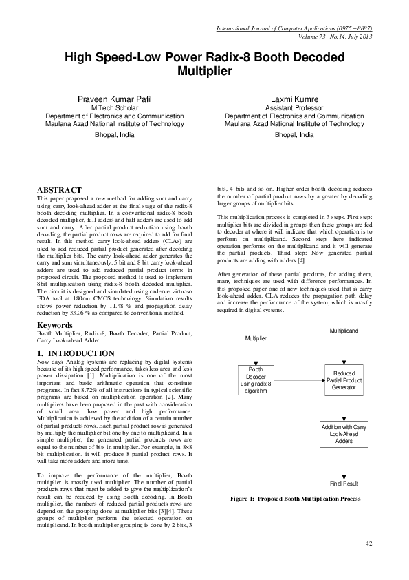 (PDF) High Speed-Low Power Radix-8 Booth Decoded Multiplier