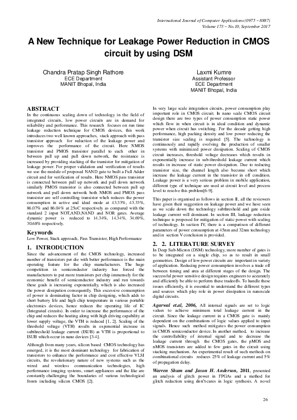 Pdf A New Technique For Leakage Power Reduction In Cmos Circuit By Using Dsm