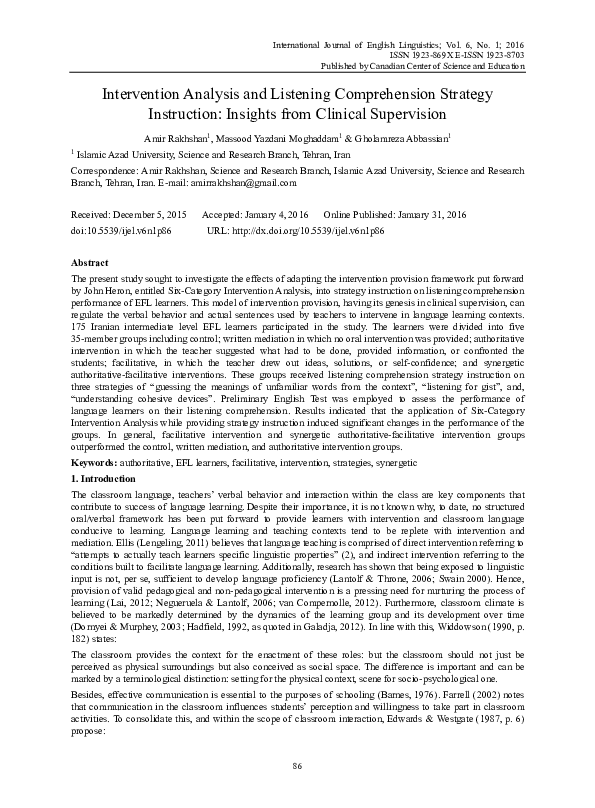 (PDF) Intervention Analysis and Listening Comprehension Strategy ...