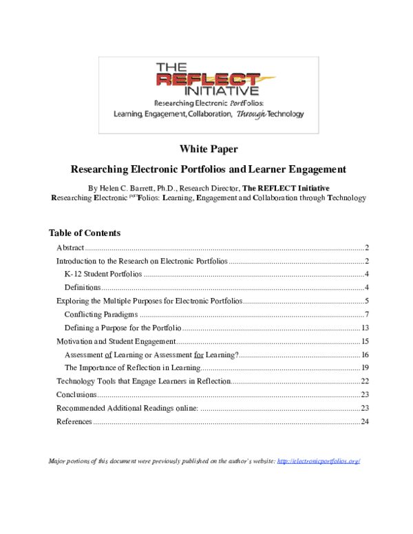 (PDF) White Paper Researching Electronic Portfolios and Learner Engagement