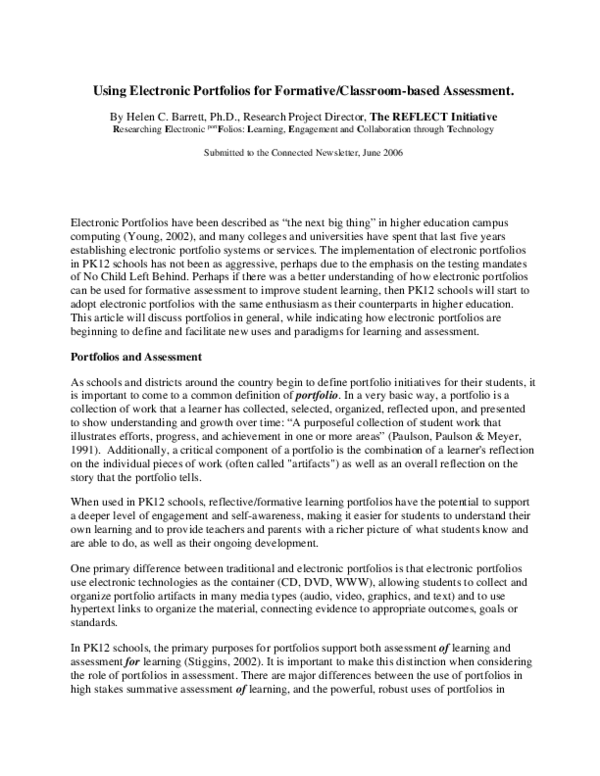 (PDF) Using Electronic Portfolios for Formative/Classroom-based Assessment