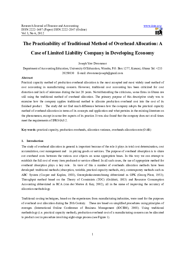 (PDF) The Practicability of Traditional Method of Overhead Allocation ...