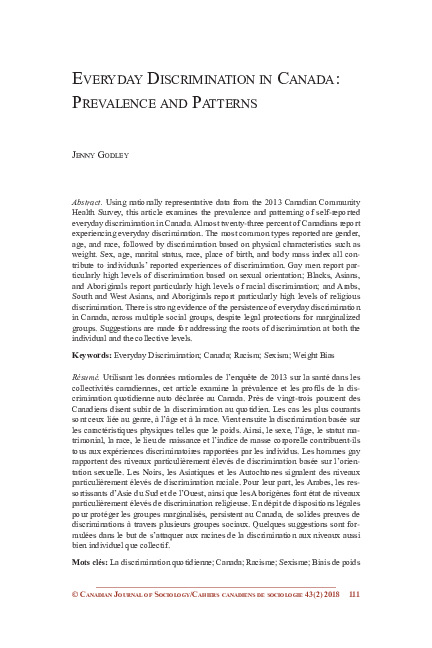 (PDF) Everyday Discrimination in Canada: Prevalence and Patterns